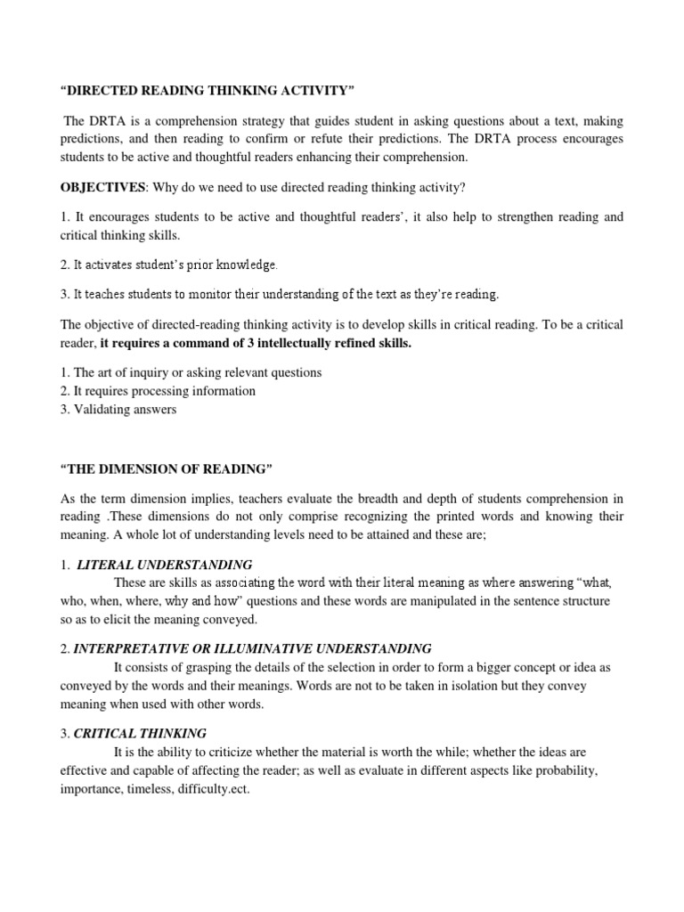 Directed Reading Thinking Activity | PDF | Study Skills | Reading Comprehension
