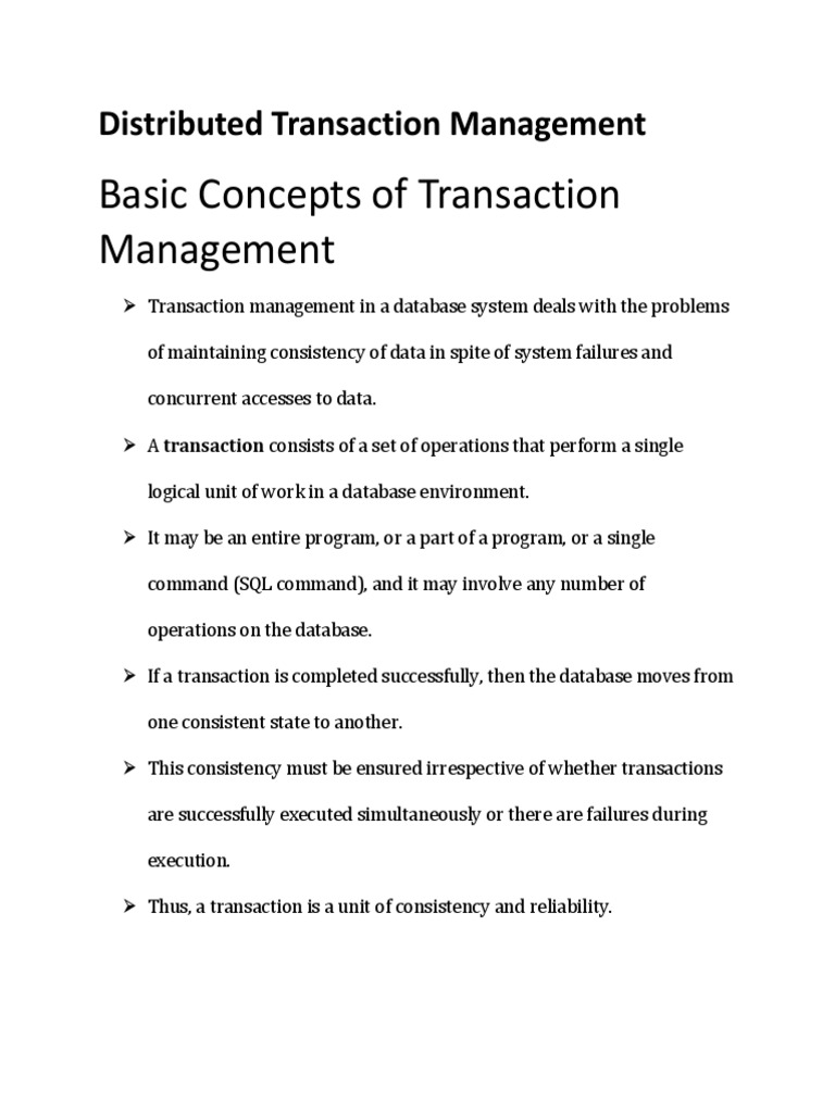 Distributed Transaction Management Concepts in 40 Characters | PDF | Database Transaction ...