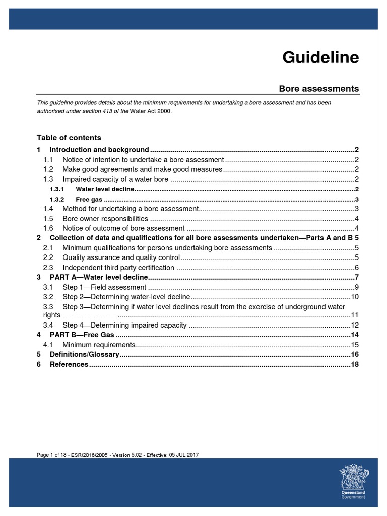 Guideline: Bore Assessments | PDF | Groundwater | Water Quality