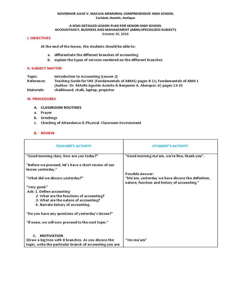 Branches of Accounting Lesson Plan | PDF | Management Accounting ...