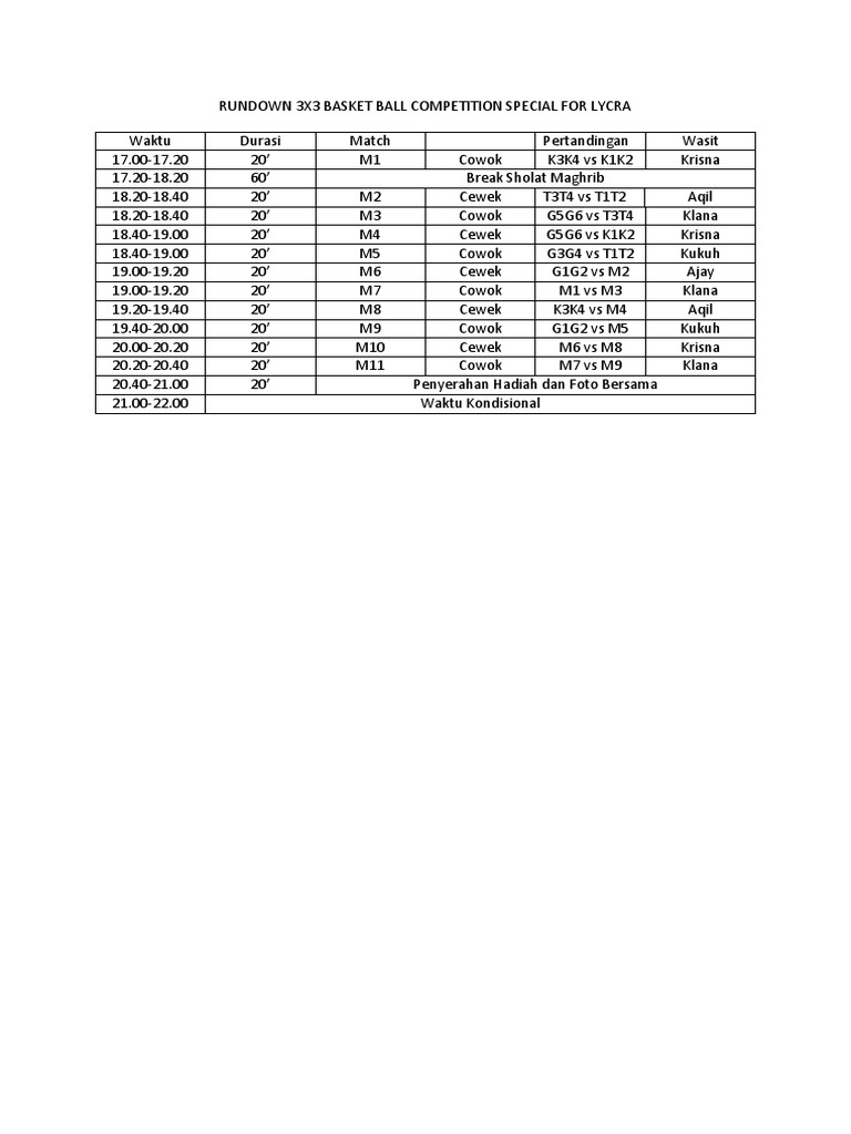 Rundown 3x3 Basket Ball Competition Special For Lycra | PDF