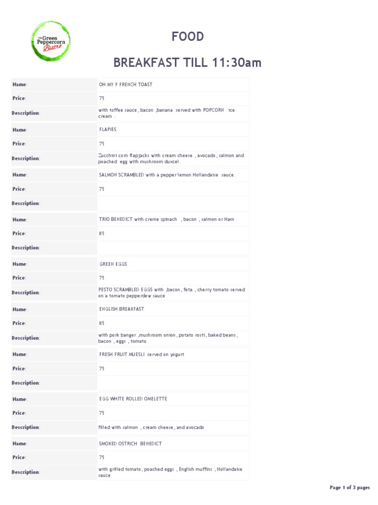 Breakfast Menu: Delicious Dishes Till 11:30am | PDF | Bacon | European ...