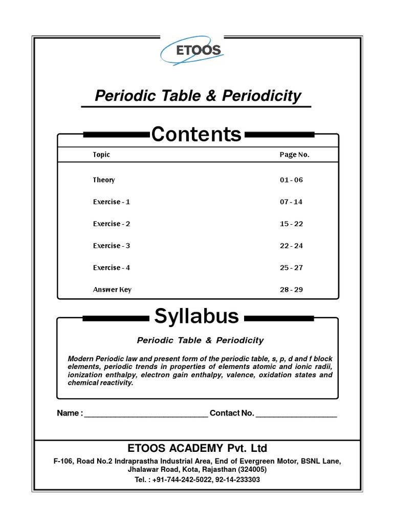 Assignment Periodic Table JH Sir-3575 | PDF | Periodic Table | Ionization