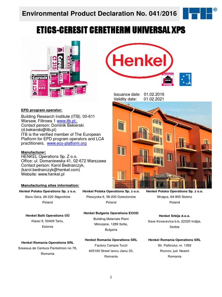 Environmental Product Declaration for Ceresit Ceretherm UNIVERSAL XPS ...