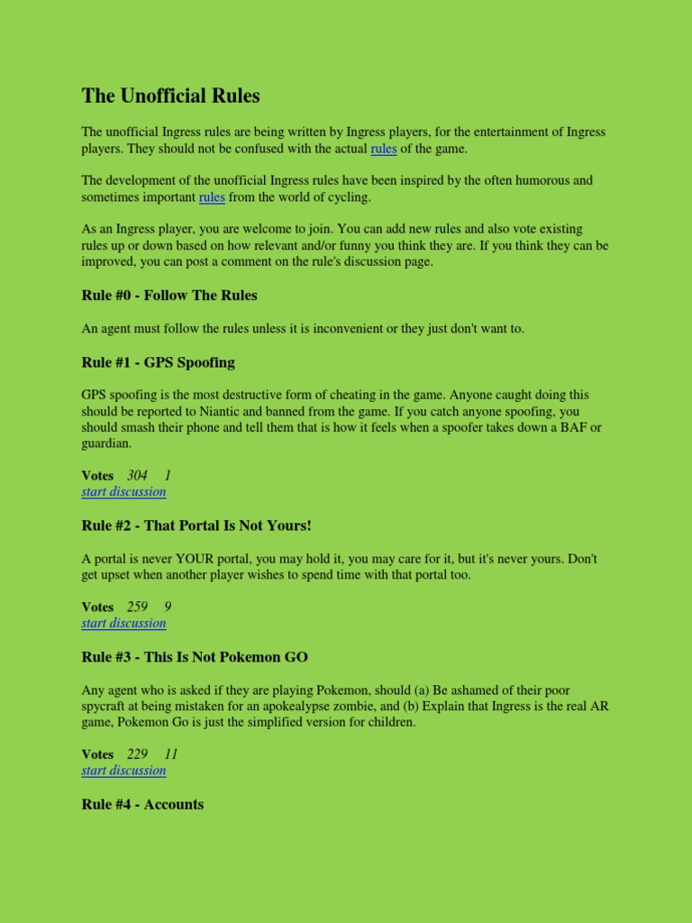 The Unofficial Rules Ingress | PDF