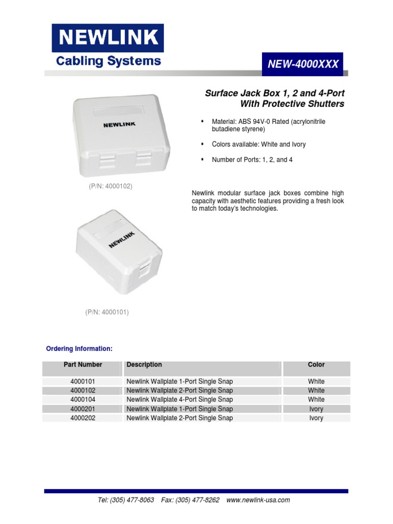 NEW-4000XXX: Surface Jack Box 1, 2 and 4-Port With Protective Shutters ...