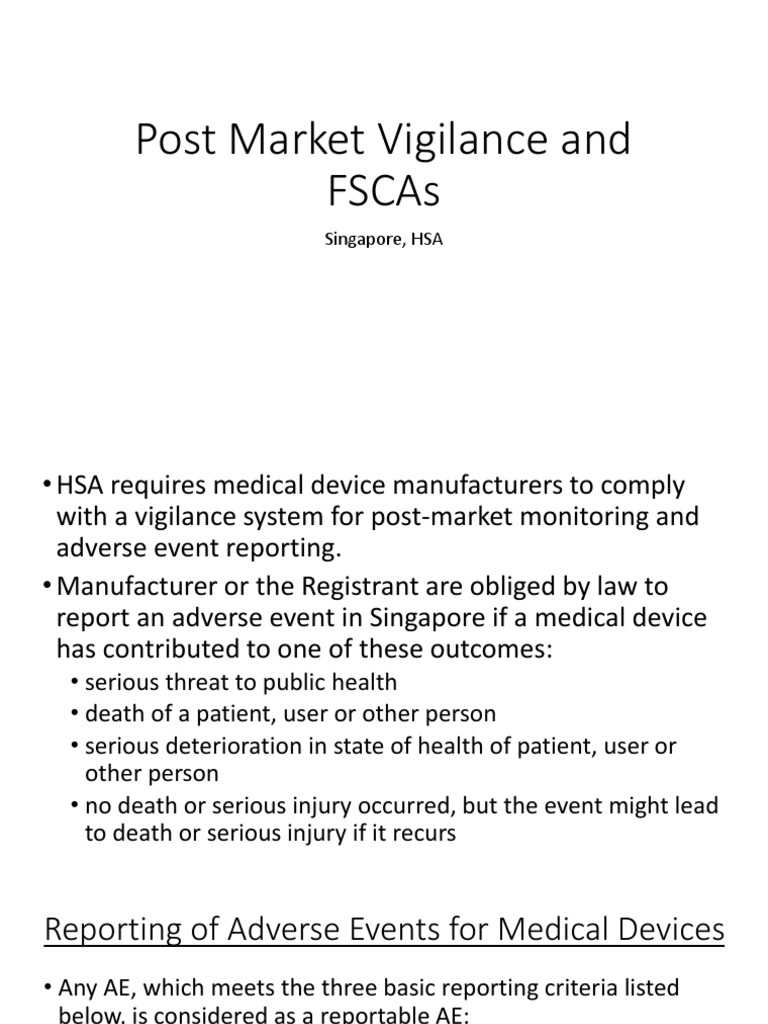 Post Market Vigilance and FSCA With HSA | PDF | Medical Device | Health ...