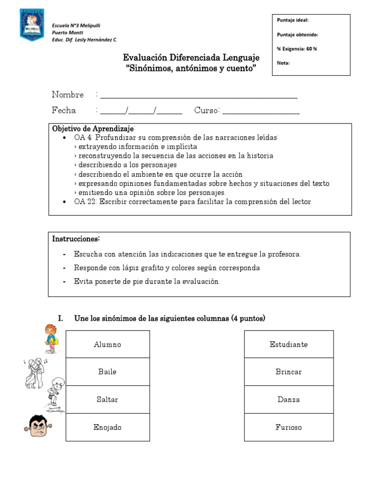 Prueba Sinonimo, Antonimo y Cuento | PDF | Lobo gris | Ocio
