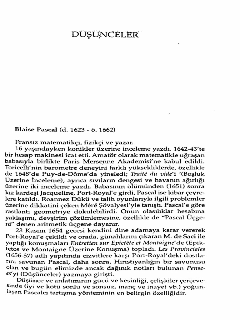 Blaise Pascal - Düşünceler | PDF