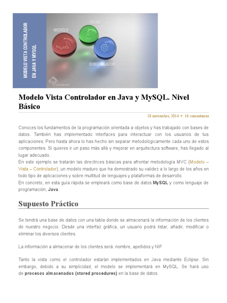 Modelo Vista Controlador en Java y MySQL. Nivel Básico - Kadum | PDF | Modelo – Vista ...