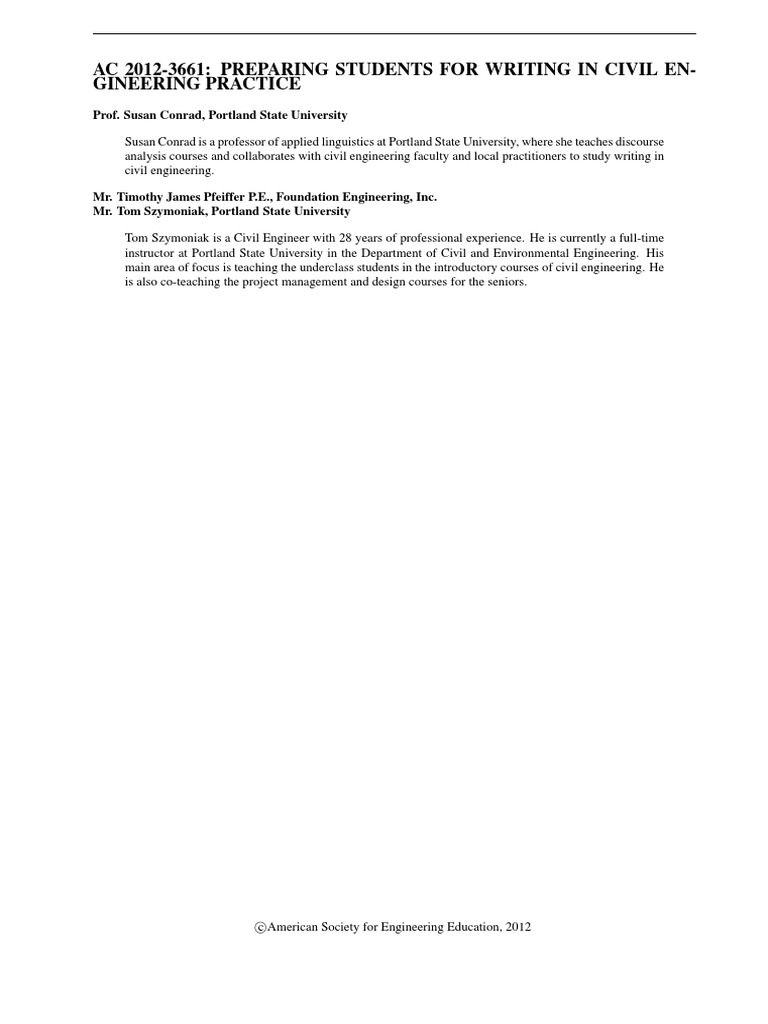 Preparing Students For Writing in Civil Engineering Practice | PDF ...
