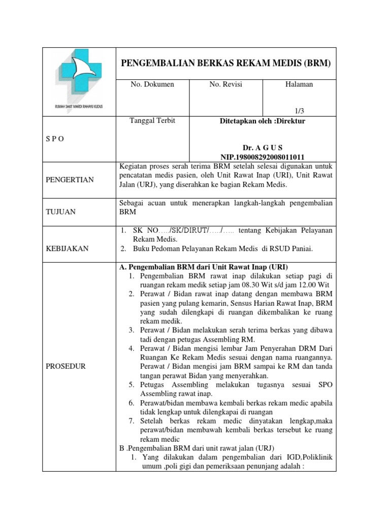3.spo Pengembalian Berkas Rekam Medis | PDF