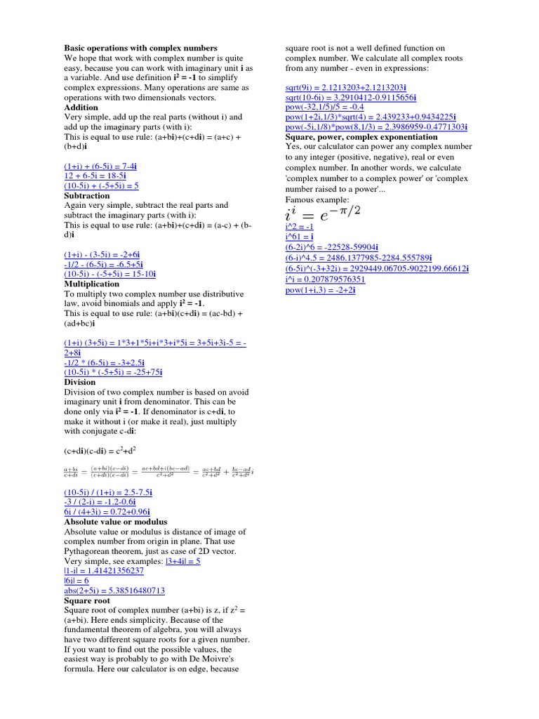 Basic Operations With Complex Numbers | Download Free PDF | Complex Number | Exponentiation