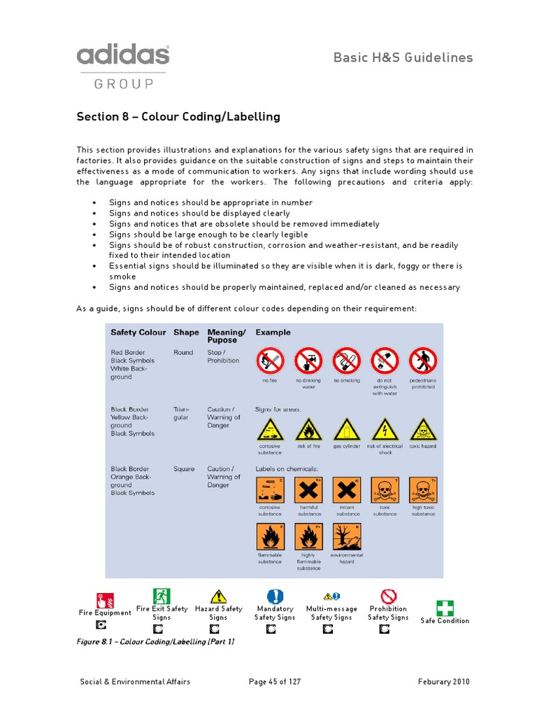 Section 8 - Colour Coding/Labelling: Basic H&S Guidelines | PDF