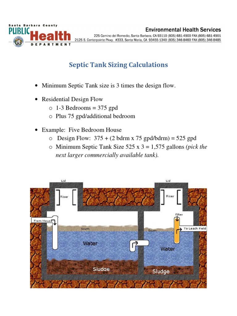 Septic Tank Sizing Calculations | PDF