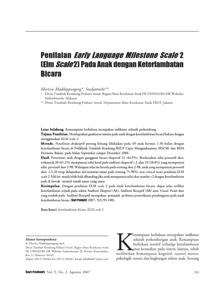 Penilaian Early Language Milestone Scale 2 Elm Sca | PDF