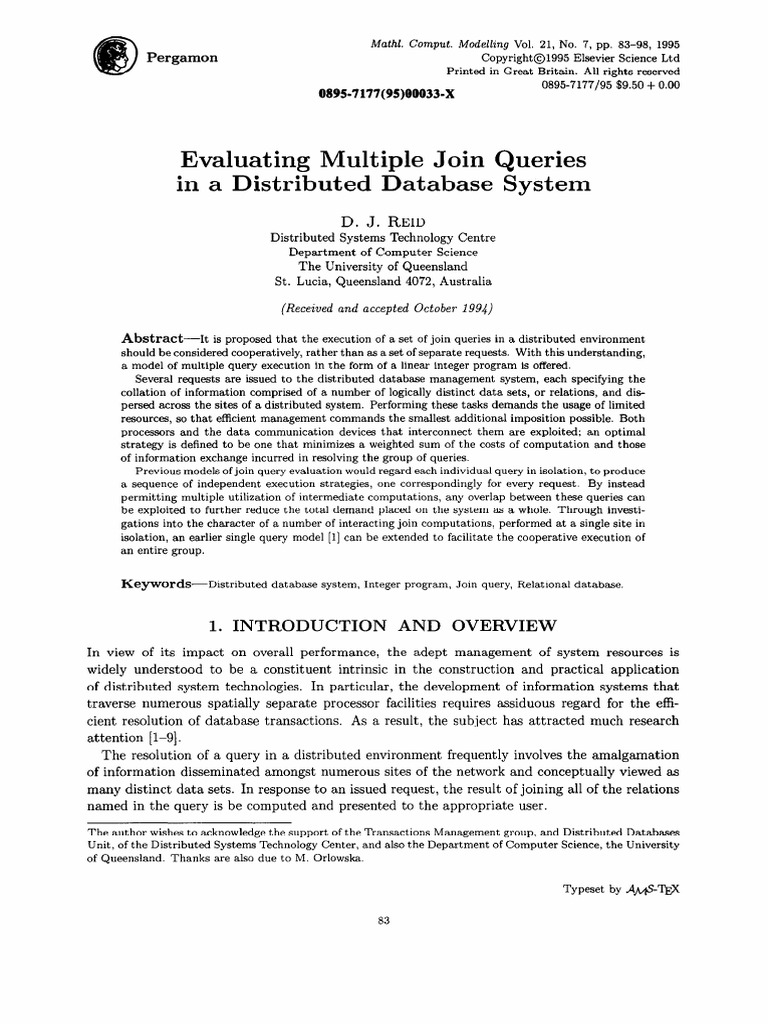 Evaluating Multiple Join Queries in A Distributed Database System | Download Free PDF | Vertex ...