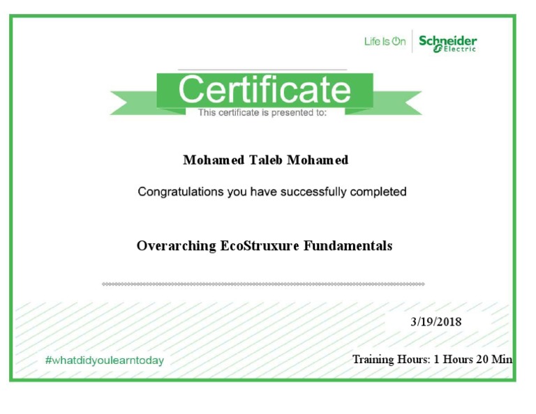 Mohamed Taleb Ecostruxure Training Cirtificate | PDF
