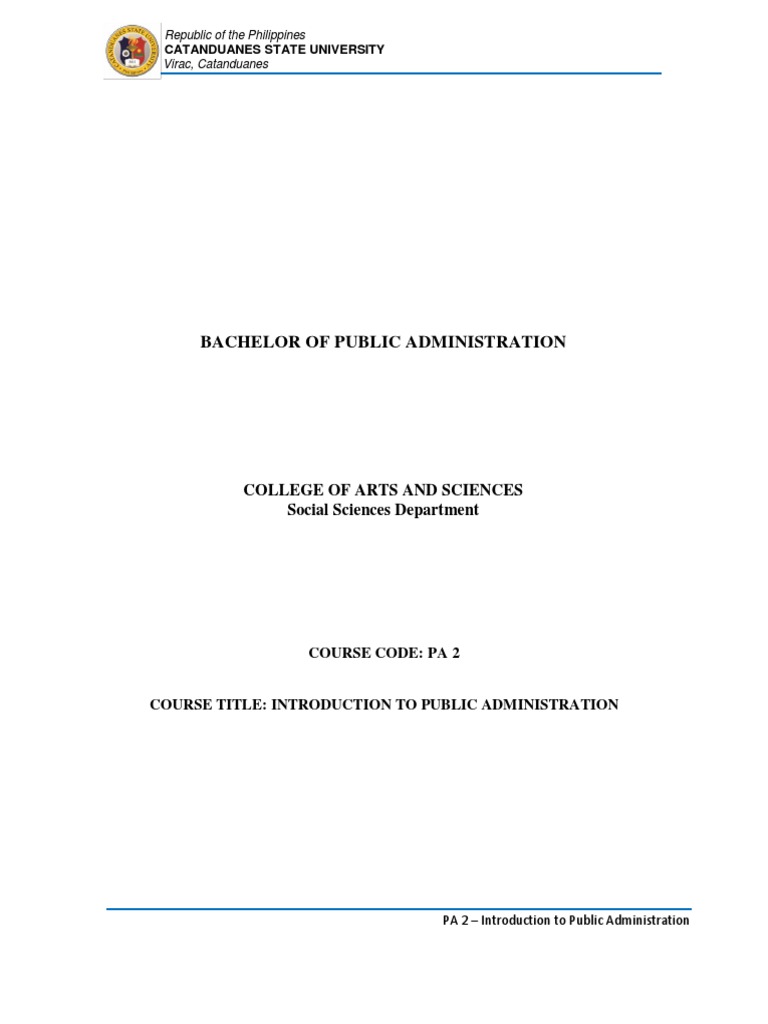 Bachelor Of Public Administration: College Of Arts And Sciences Social ...