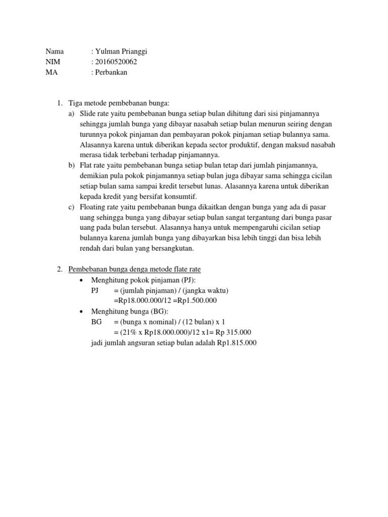 Metode Pembebanan Bunga Kredit | PDF