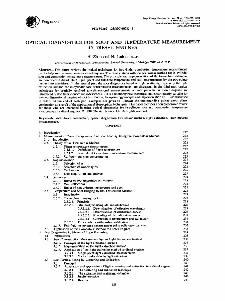 Optical Diagnostics For Soot and Temperature Measurement in Diesel ...