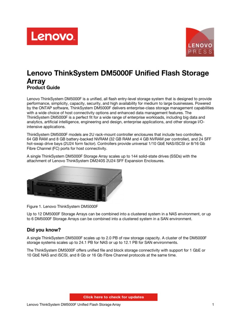Lenovo Thinksystem Dm5000F Unified Flash Storage Array: Product Guide ...