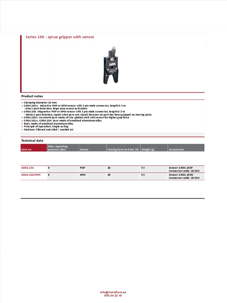 Sprue Grippers: Series 100 - Sprue Gripper With Sensor | PDF
