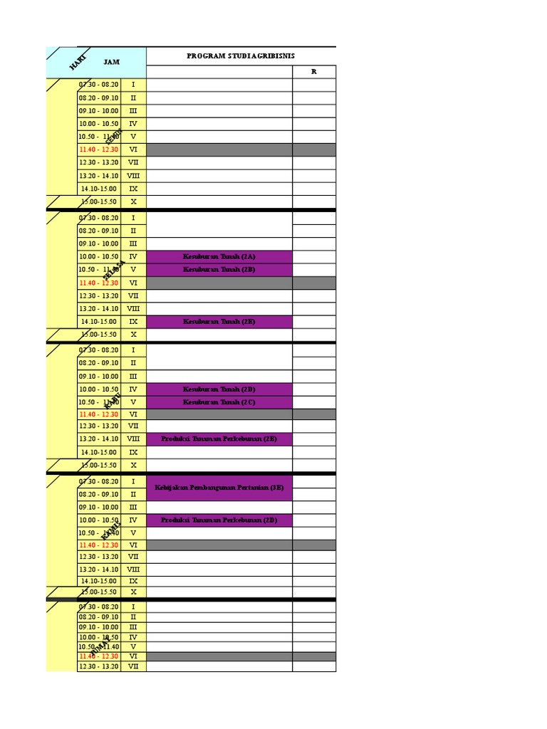 JAM Program Studi Agribisnis R: SE NI N | PDF | Social Science | Home & Garden