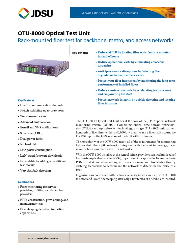 OTU-8000 Optical Test Unit: Rack-Mounted Fiber Test For Backbone, Metro ...