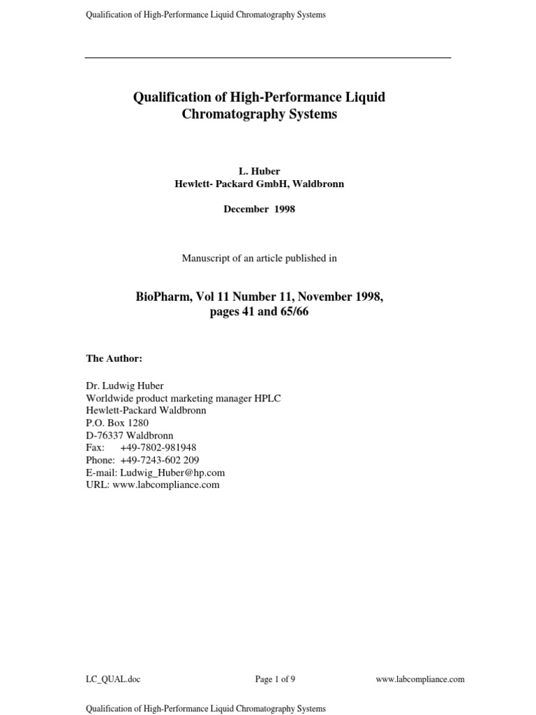 Qualification of High-Performance Liquid | PDF | High Performance ...