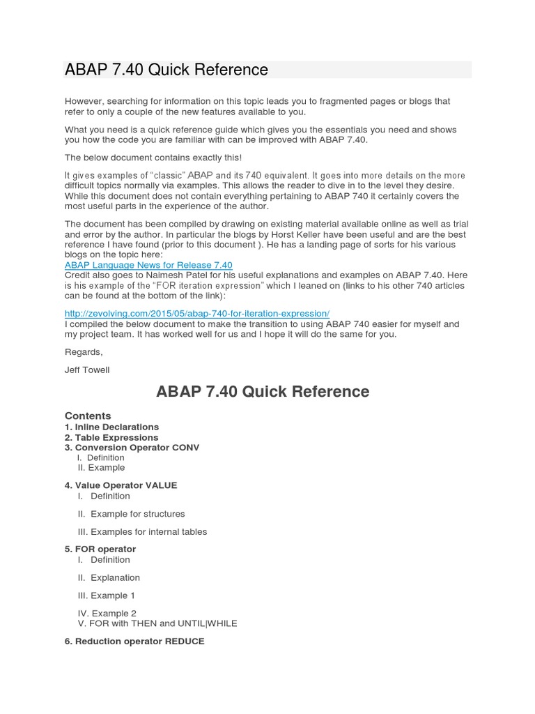 ABAP 7.40 Quick Reference | Download Free PDF | String (Computer Science) | Database Index