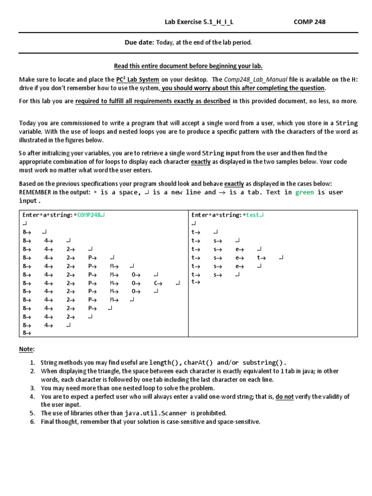 COMP 248 Lab Exercise 5.1 - H - I - L Due Date | PDF | String (Computer Science) | Computer Science