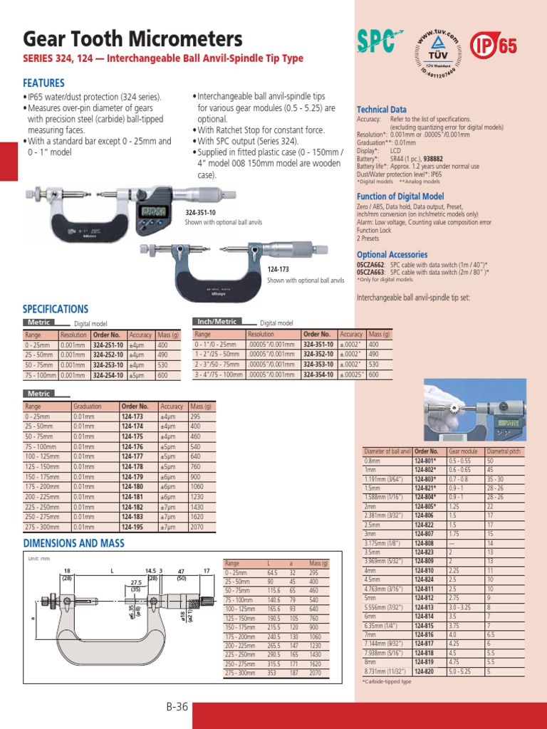 Mitutoyo Gear Tooth Micrometers Series 124 324 | PDF | Gear ...