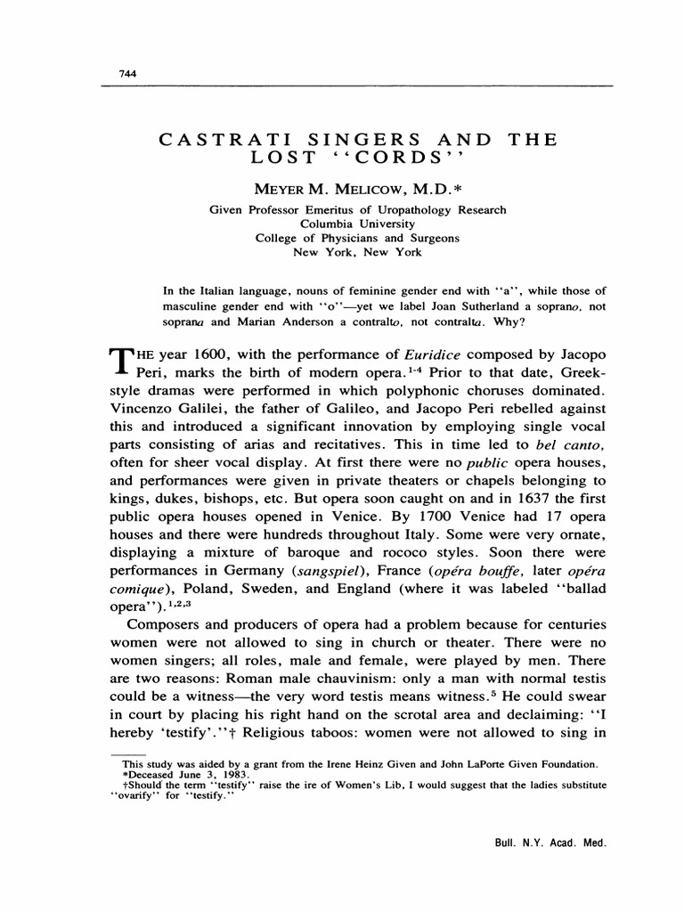 The Lost 'Cords': A Historical Examination of Castrati Singers in the ...
