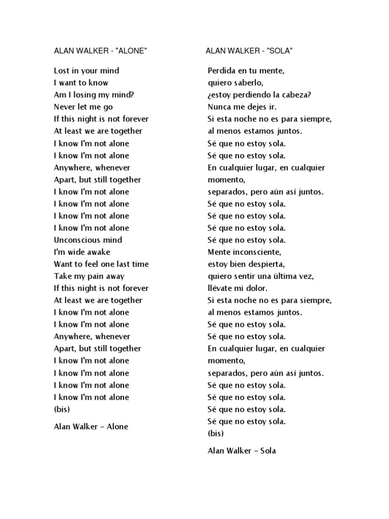 Letra de "Alone" de Alan Walker | PDF
