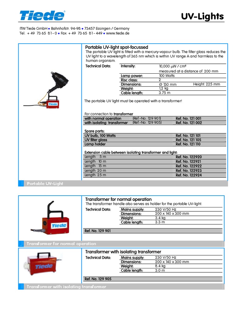 Portable UV Light Specifications and Accessories | PDF | Ultraviolet ...