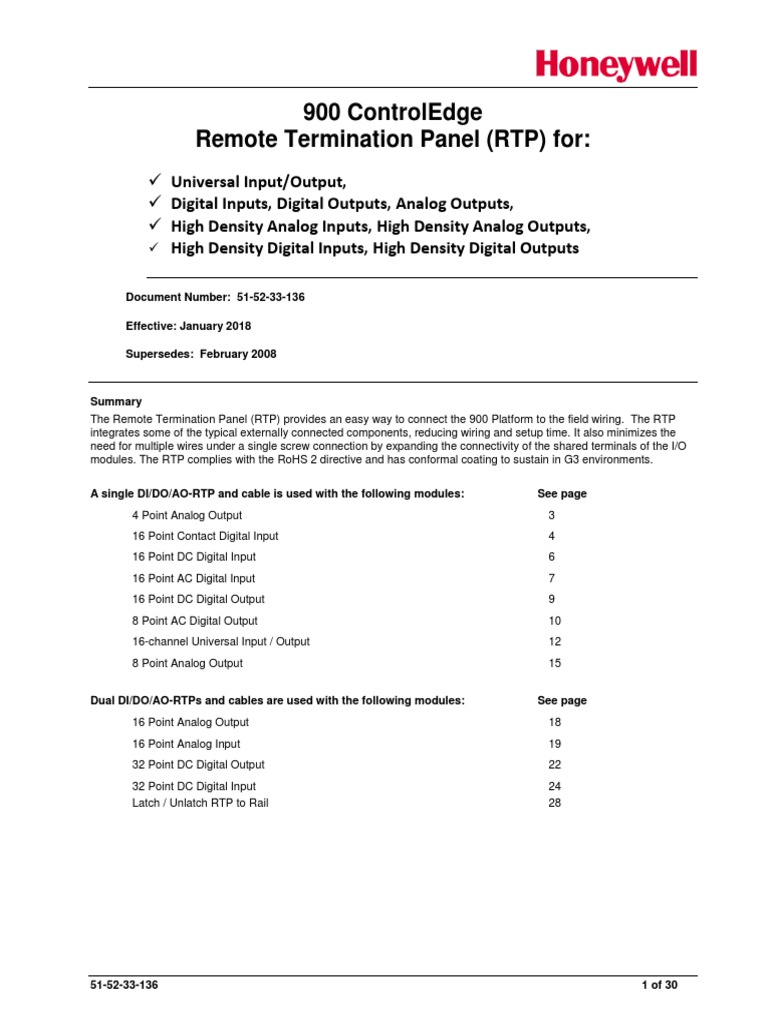 900 Controledge Remote Termination Panel (RTP) For | PDF | Electrical Connector | Electrical Wiring