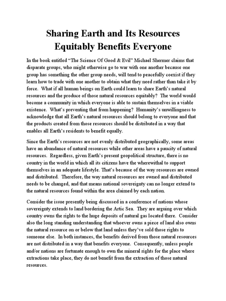 Equitable Sharing of Earth's Resources | PDF | Well Being | Human