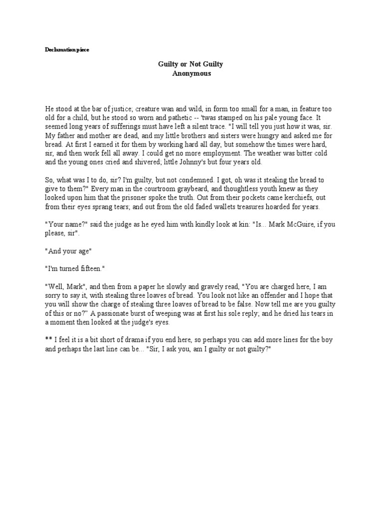 Guilty or Not Guilty: A Declamation Piece | PDF