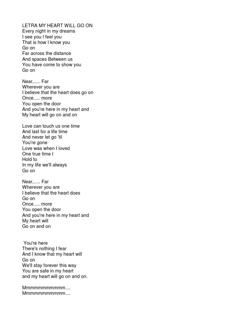 Letra My Heart Will Go On Titanic | PDF