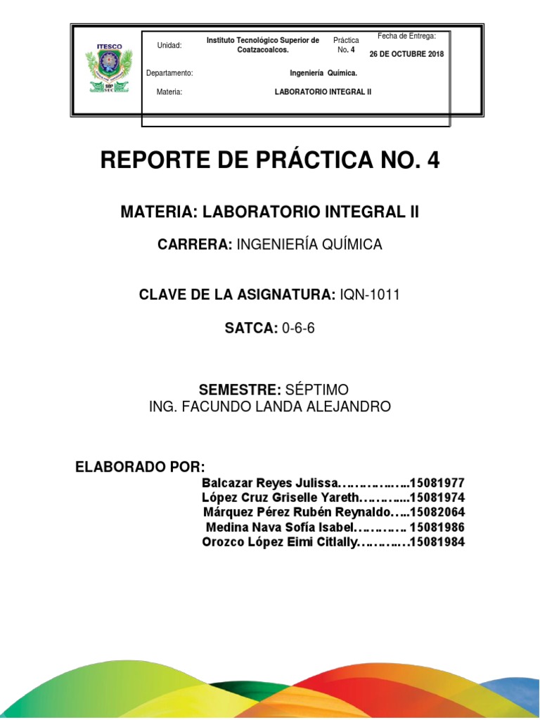 Reporte de Práctica No4 Lab Integral | PDF | Concentración | Cantidades fisicas
