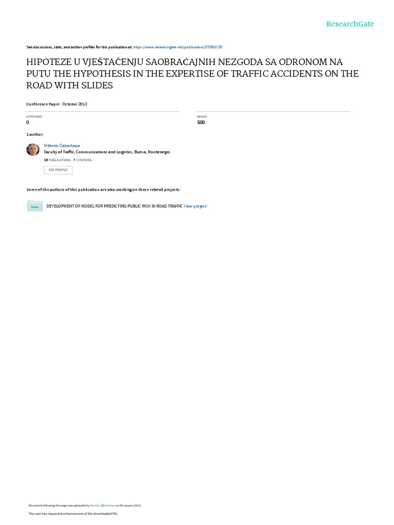 Hipoteze U Vjestacenju Saobracajnih Nezgoda | PDF
