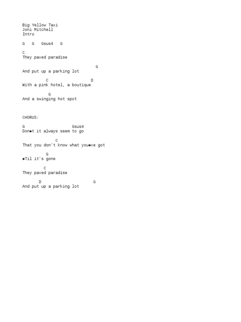 Big Yellow Taxi - Joni Mitchell | PDF