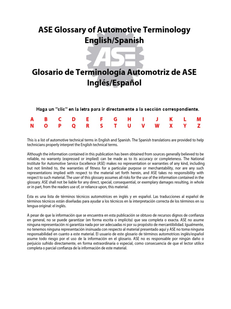 Ase Glossary - Test Center Version PDF | PDF | Engranaje | Transmisión ...