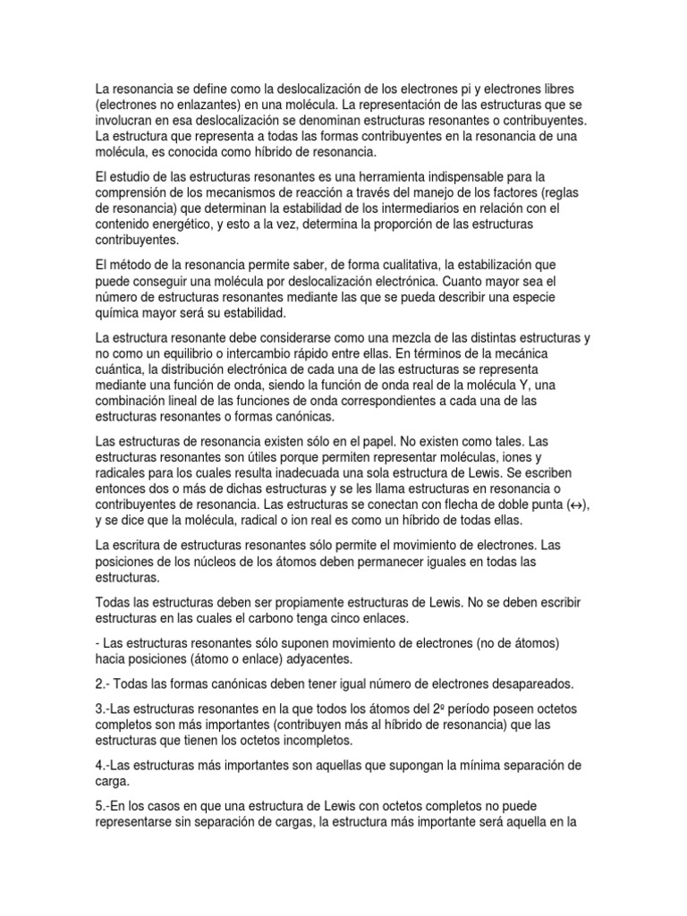 Estructuras Resonantes | PDF | Enlace químico | Moléculas