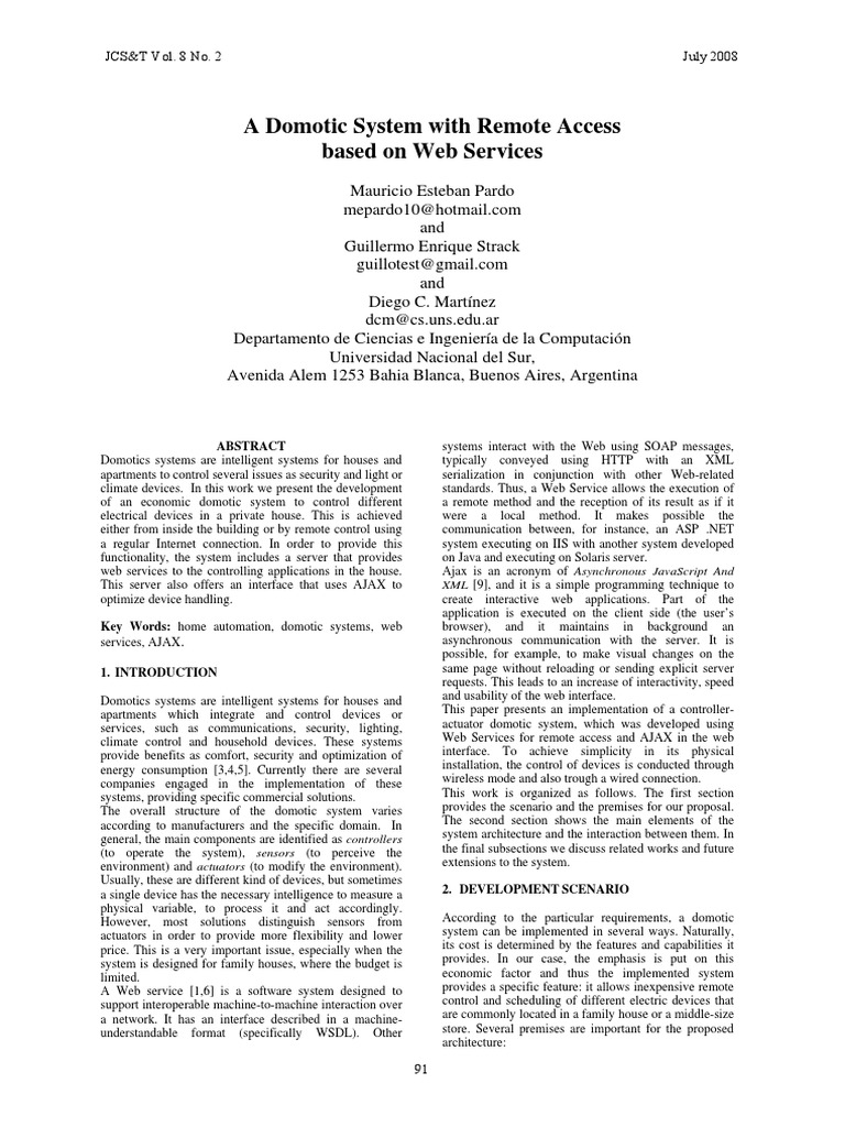 A Domotic System With Remote Access Based On Web Services | PDF | Web Service | World Wide Web