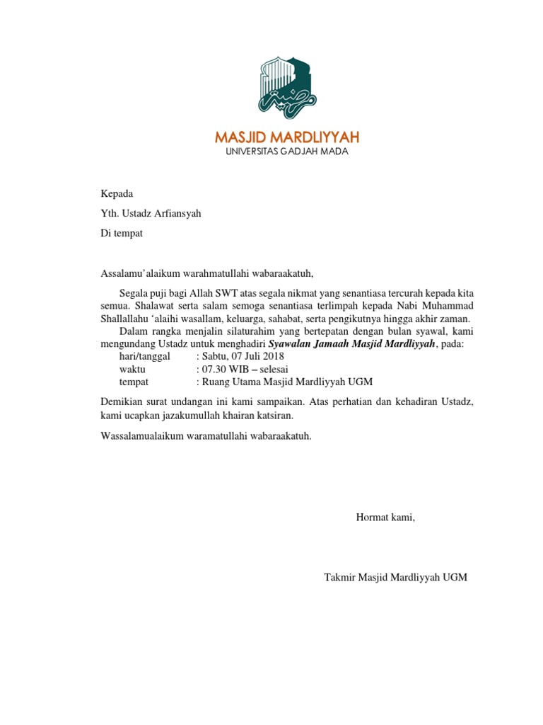 Surat Undangan Syawalan Masjid Mardliyyah | PDF
