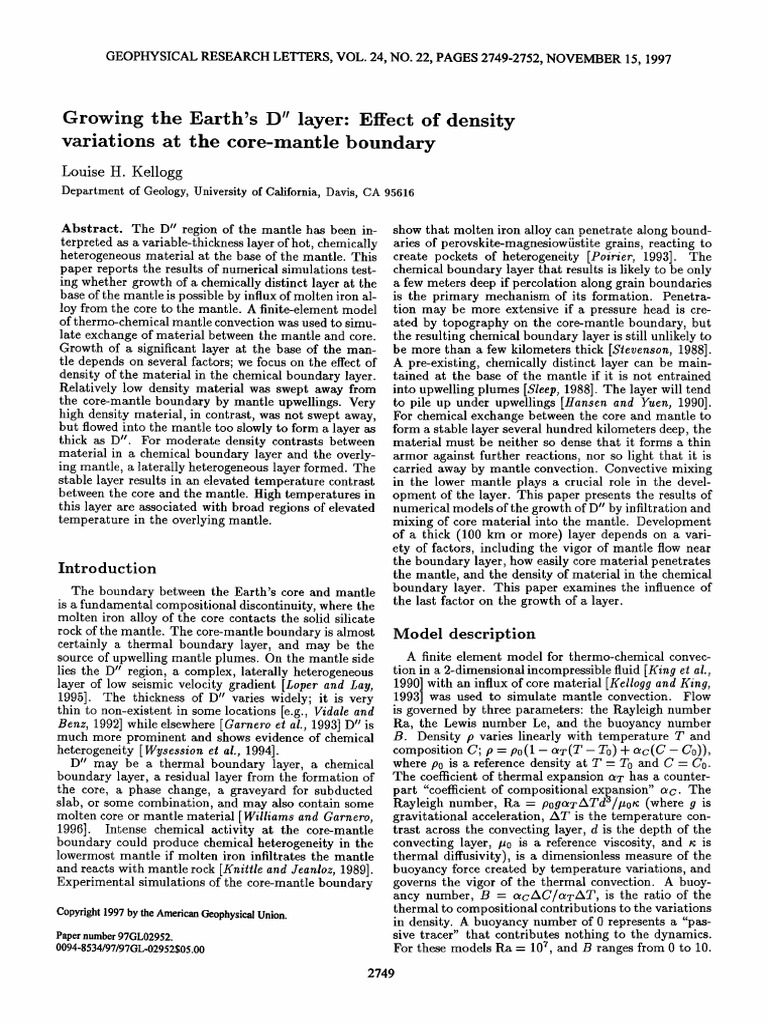 Origen Capa D | PDF | Mantle (Geology) | Convection