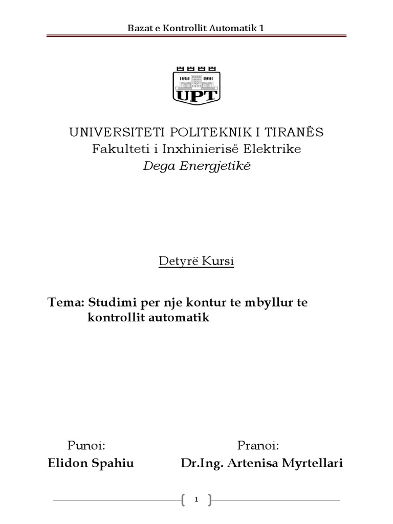 Bazat e Kontrollit Automatik 1 Detyre Ku PDF | PDF