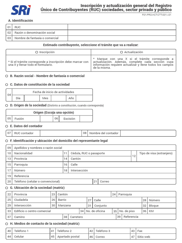Formulario de Actualizacion SRI EDITABLE | PDF